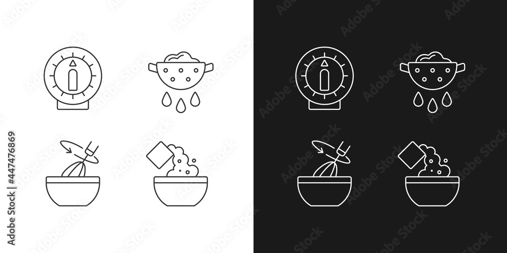 Food preparation linear icons set for dark and light mode. Kitchen ...