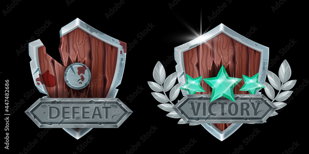 Victory defeat game badge, vector winner icon, lost battle symbol ...
