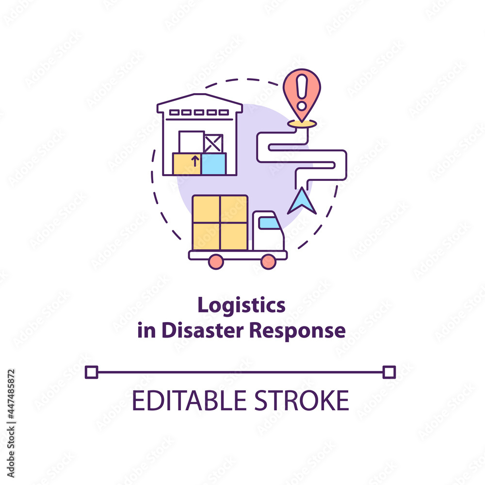 Logistics in disaster response concept icon. Humanitarian aid ...