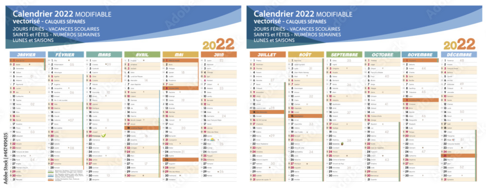 Vecteur Stock Calendrier 2022, vectorisé, calques modifiables avec ...