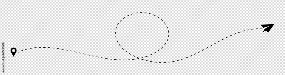 Paper aeroplane dotted travel route line from location. Air travel ...