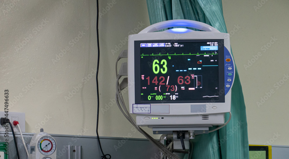 Vital signs and Heart rate monitor with diagram, Selective focus ...