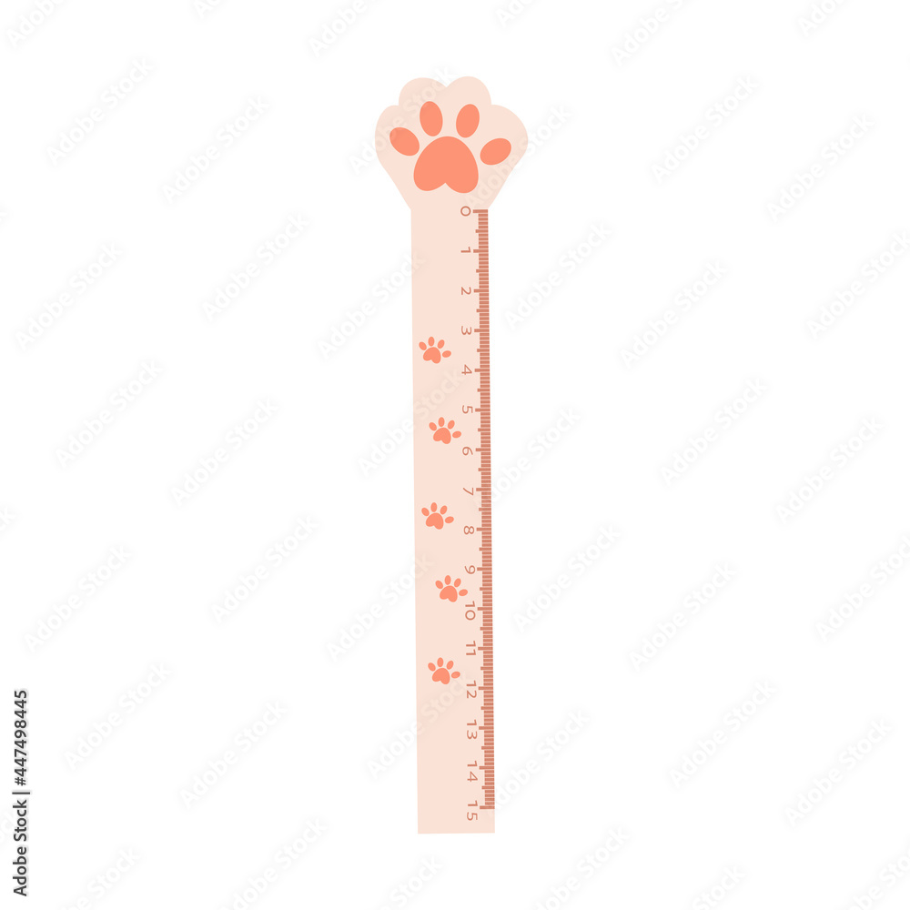 Ruler in the form of a cat's foot print Cartoon vector illustration on ...