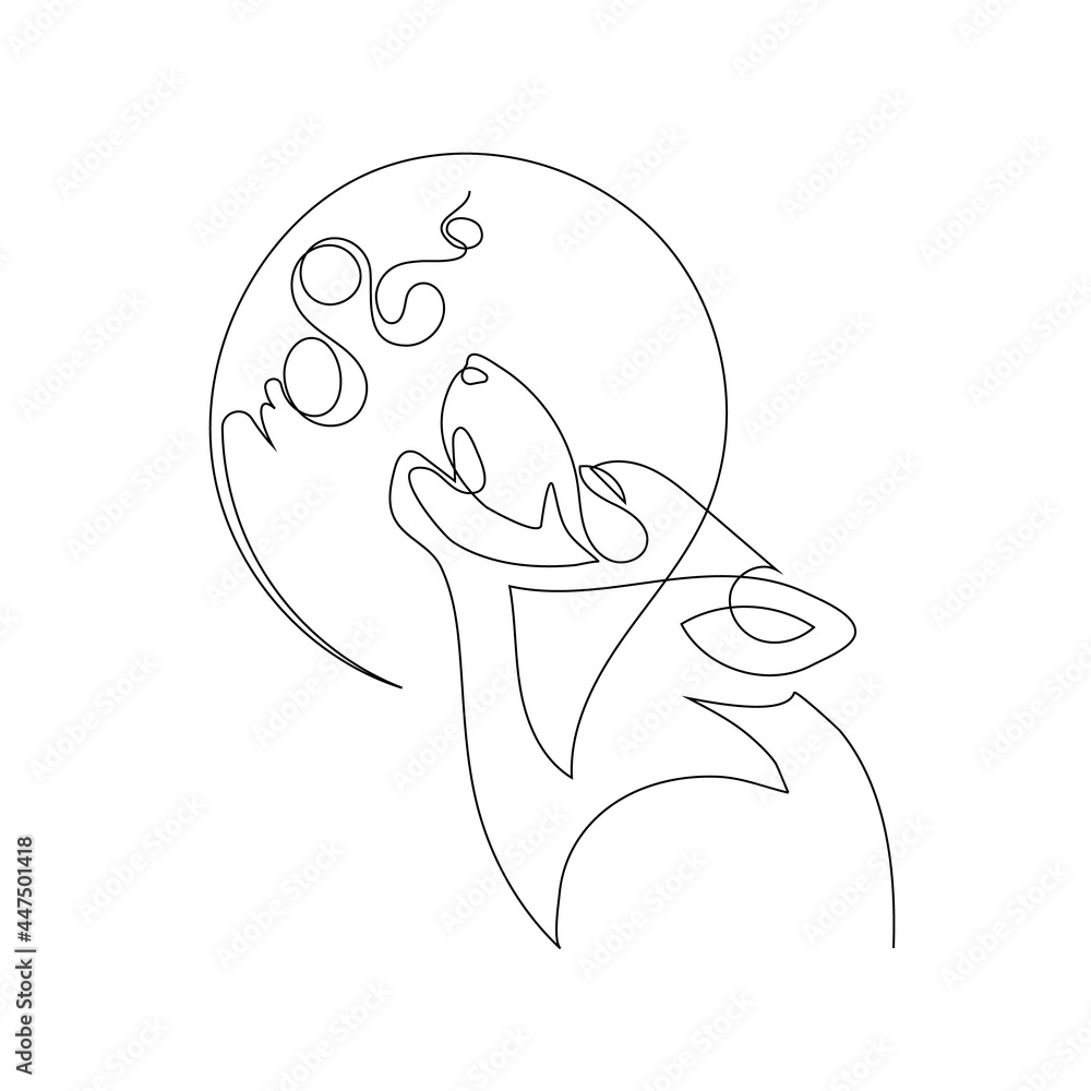 Dog Wolf one line drawing. Continuous line Animal Vector Logo. Design ...
