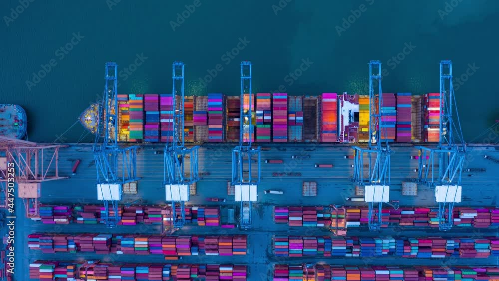 Video „Time lapse of Aerial top view over container cargo ship at ...