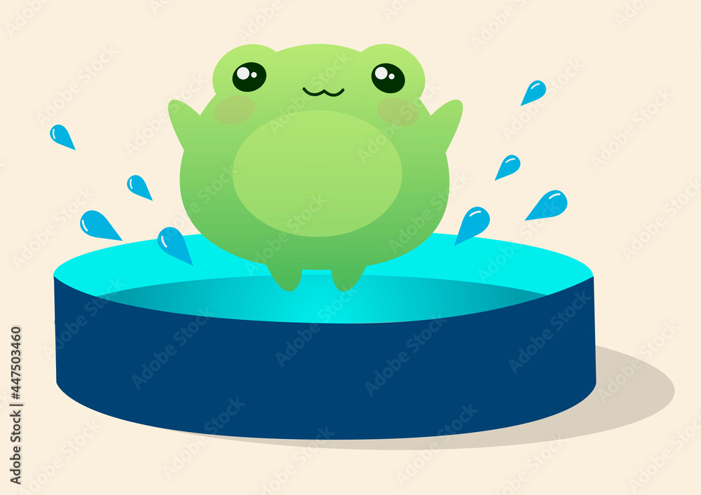 Frog in the pool. A cute little frog bathes in the pool. Fun summer ...