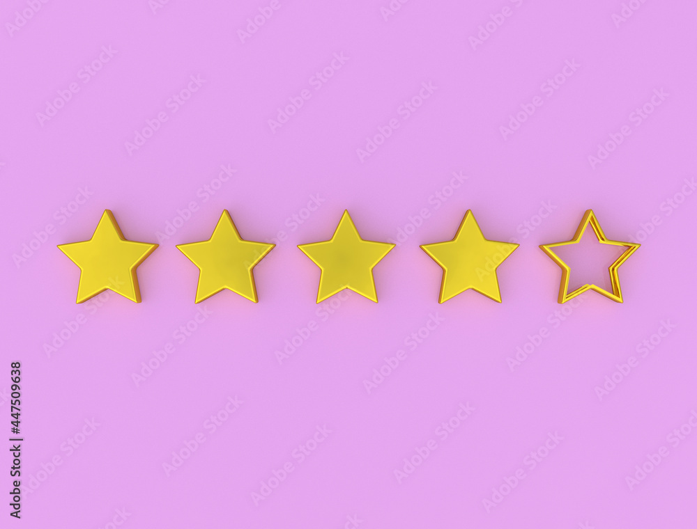 Four gold stars on a pink background. Rating of a hotel, restaurant ...