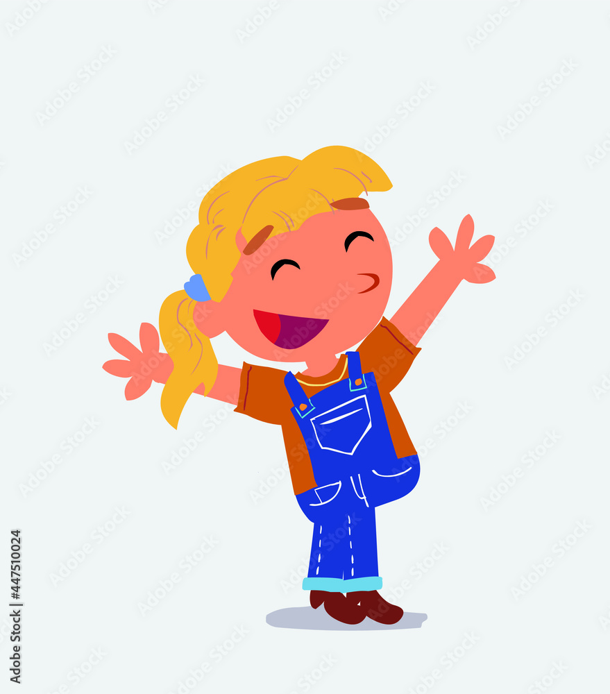 cartoon character of little girl on jeans celebrating something with ...