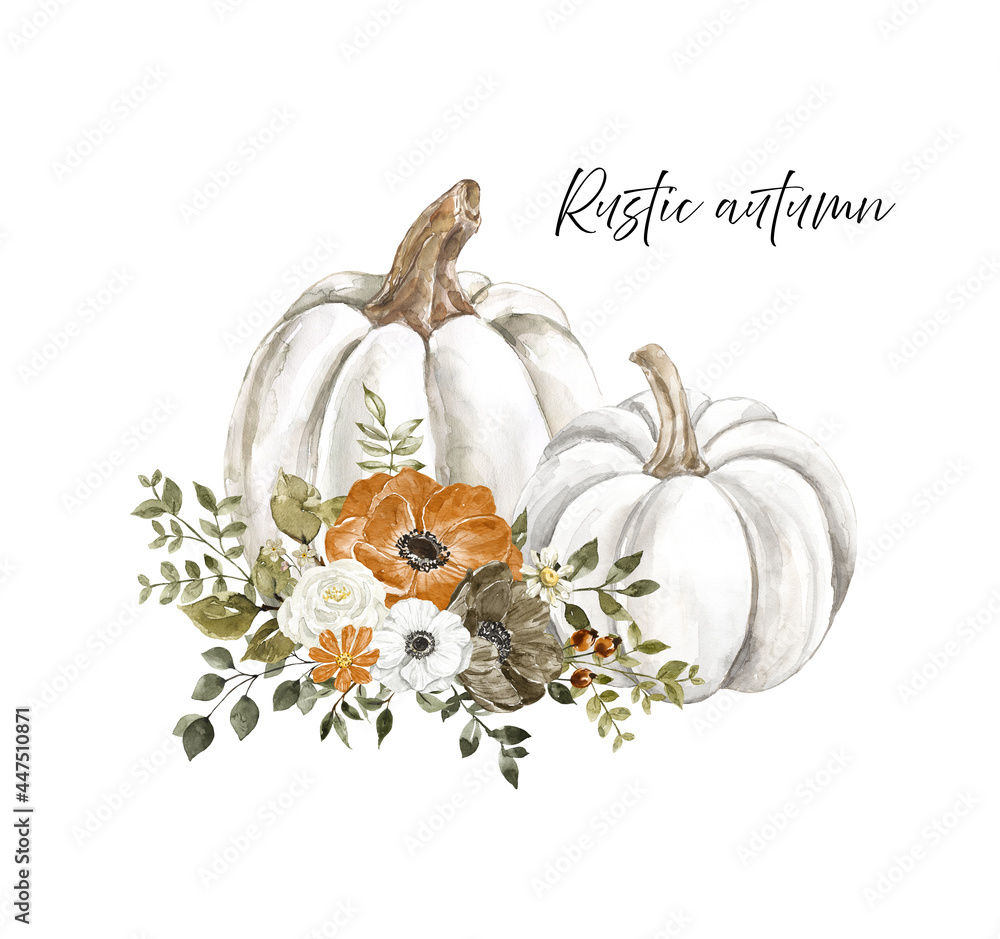 Beautiful pastel pumpkins floral arrangement in rustic style. Hand ...