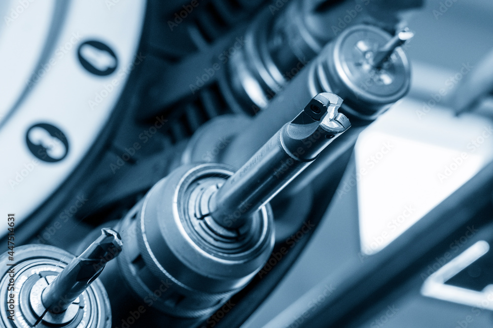 The indexable tool in the tooling magazine of machining center. Stock ...