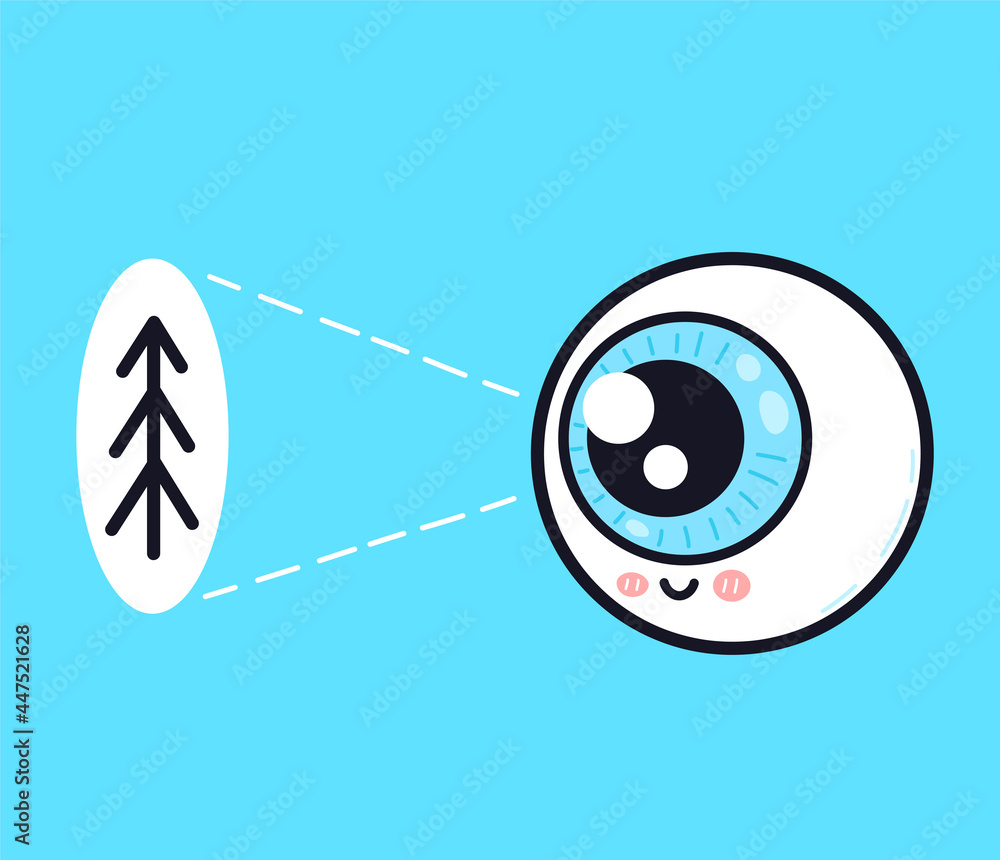 Cute healthy happy human eyeball organ look on tree character. Vector ...