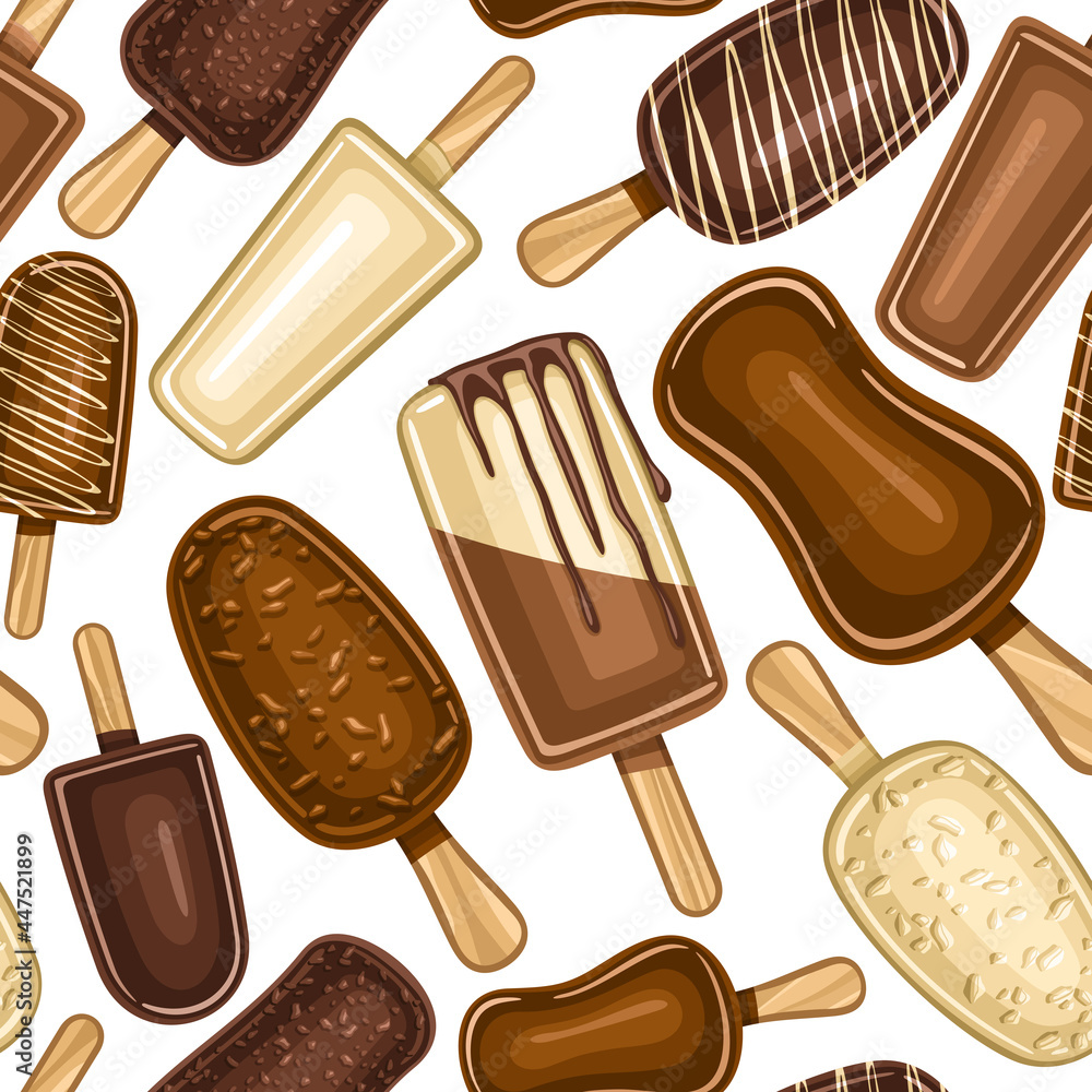 Vector Ice Cream Seamless Pattern, square repeating chocolate ice cream ...