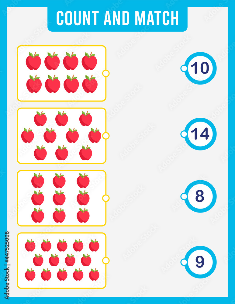 Count and match, count the number of vegetables, fruits, objects and ...