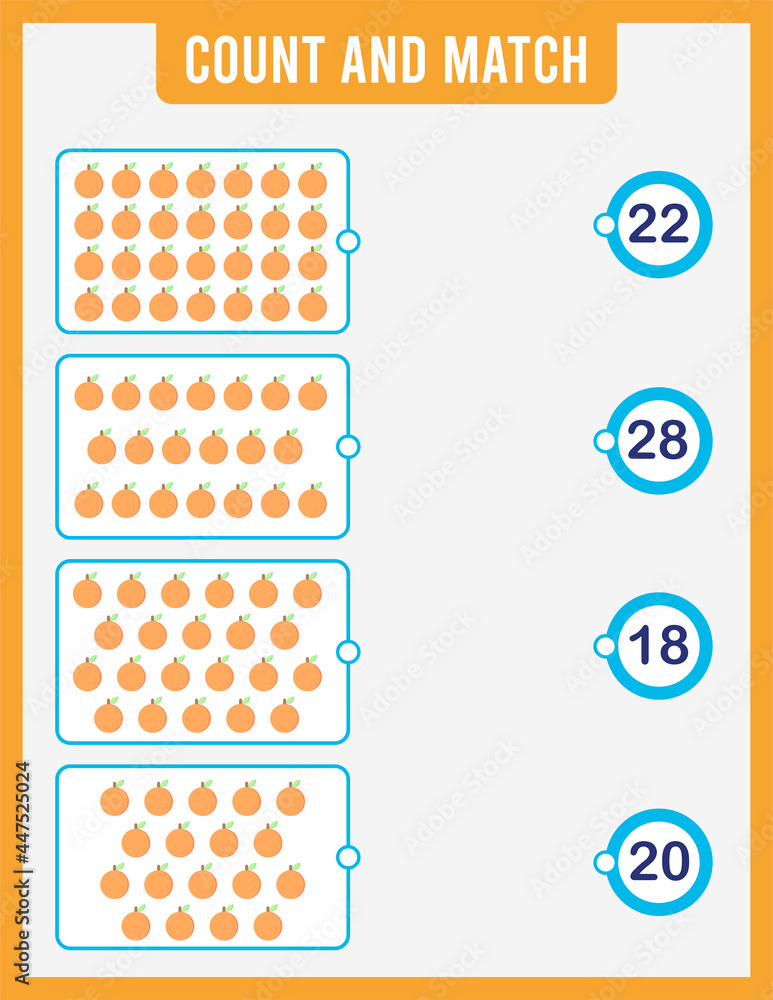 Count and match, count the number of vegetables, fruits, objects and ...