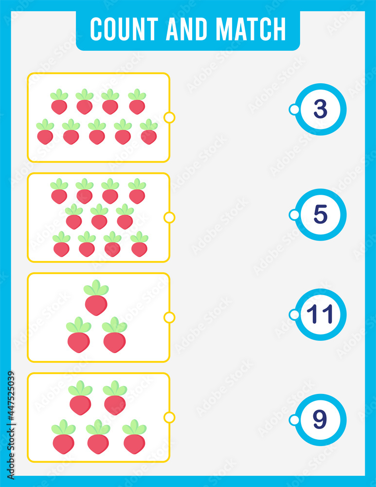 Count and match, count the number of vegetables, fruits, objects and ...