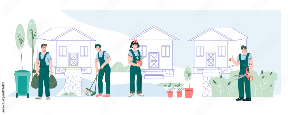 Professional garden care and tree trimming services banner with ...