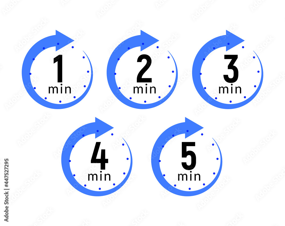 Minutes clock quick number icon. 1-5 min time circle icon Stock Vector ...