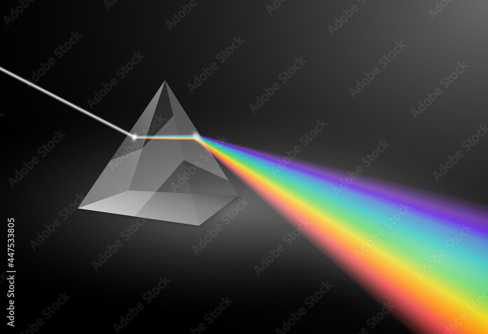 Electromagnetic prism light refraction spectrum. Optics floyd pyramid ...