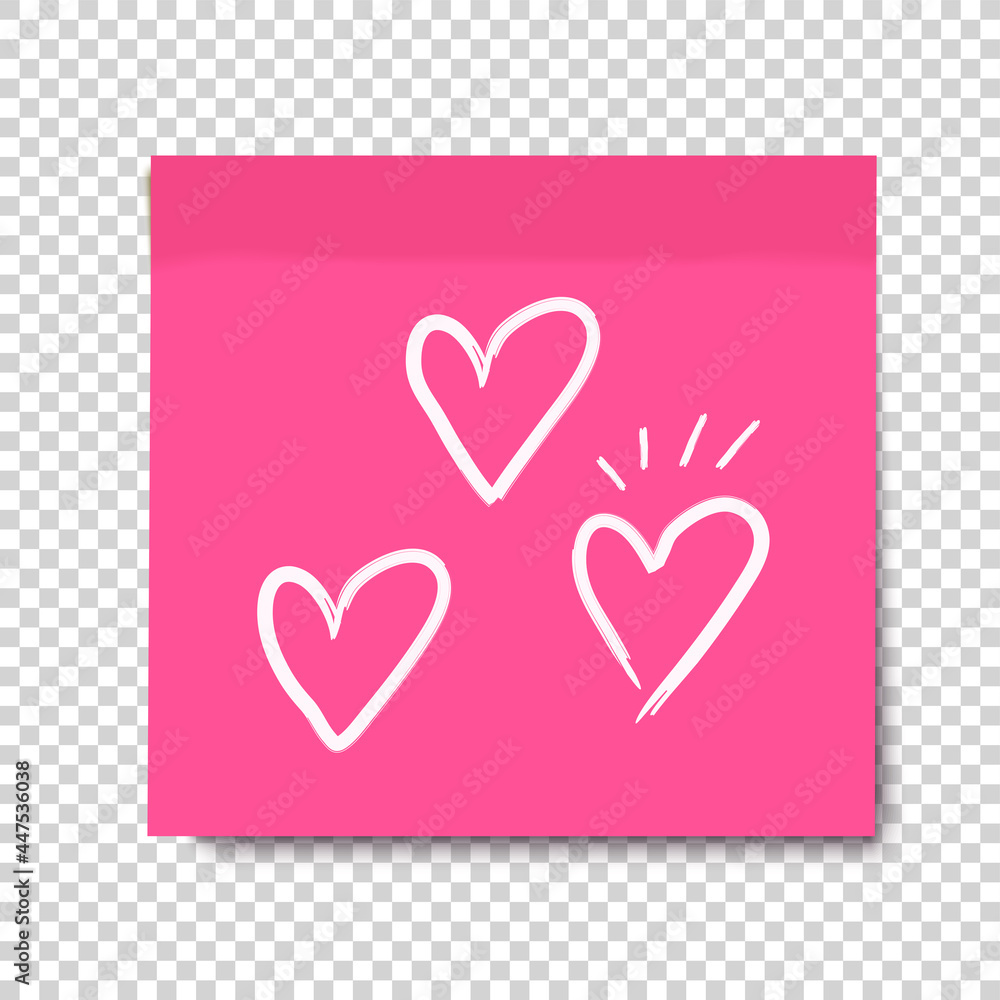 I love you symbol. Declaration of love. Pink sticky note on transparent ...