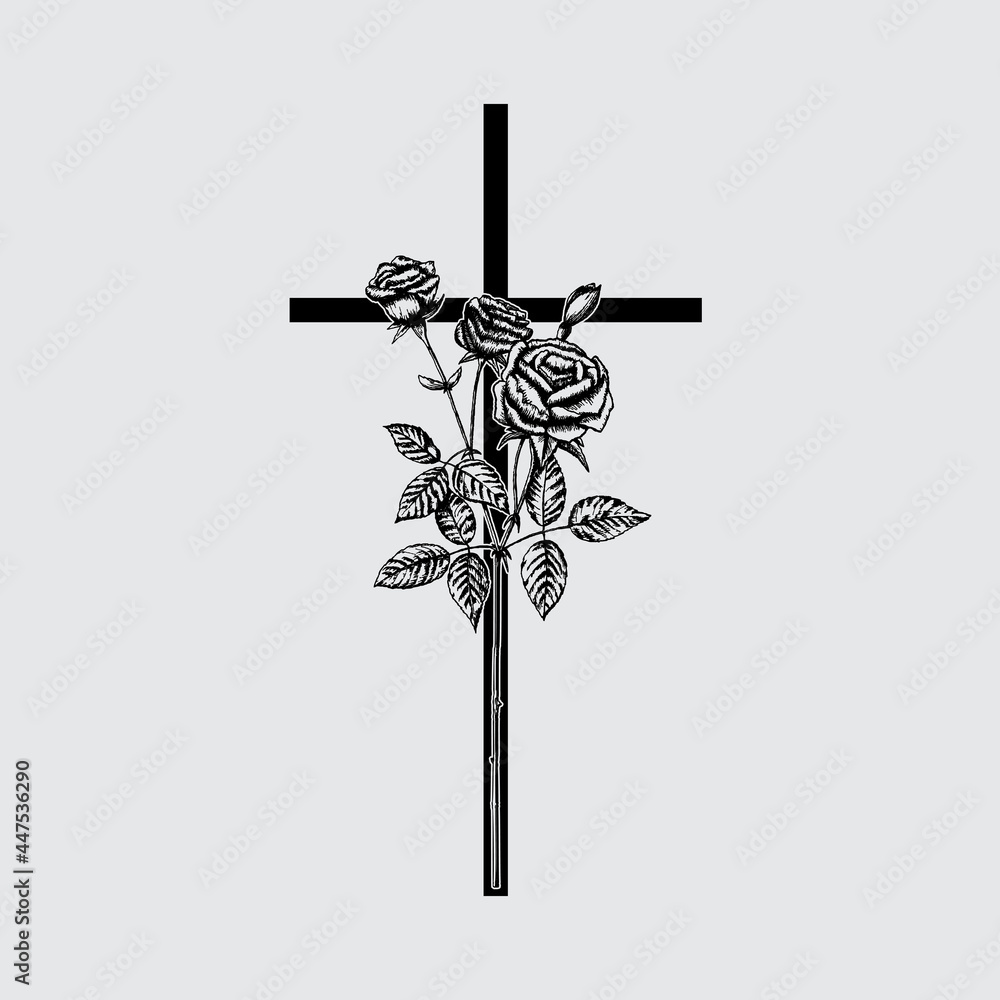 Cross with rose, funeral design element. Vector illustration, EPS 10 ...