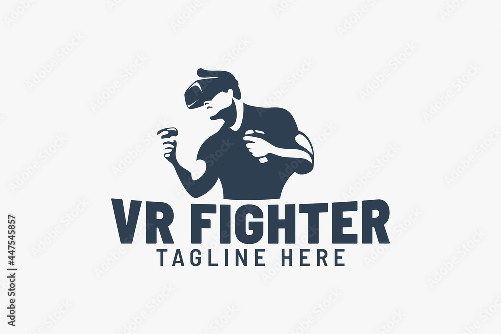 virtual gamer logo with man wearing vr box glasses and posing like a ...