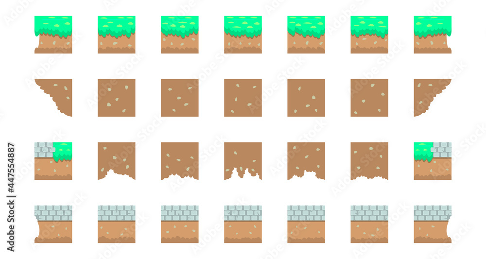 Square with a landscape for creating a video game. A set of create a ...