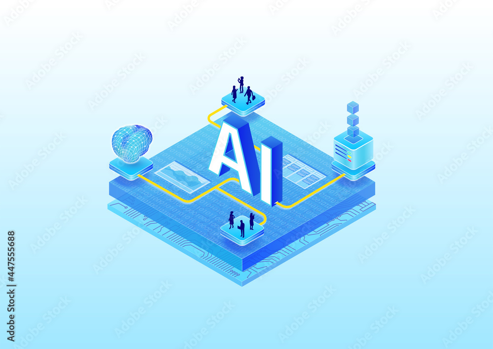 Artificial Intelligence AI concept. 3d isometric vector illustration of ...