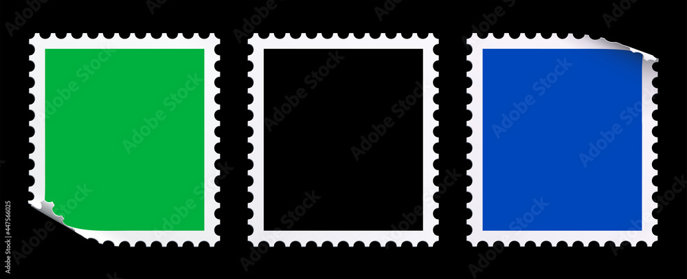 Vector set of postage stamps with a green and blue fields for chroma ...