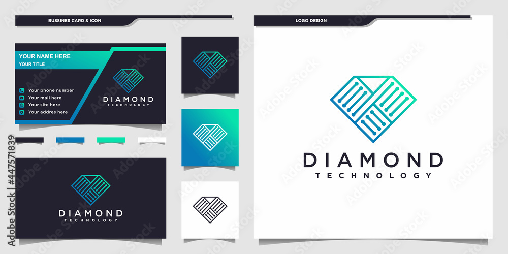 Diamond tech logo with modern gradients line art style and business ...