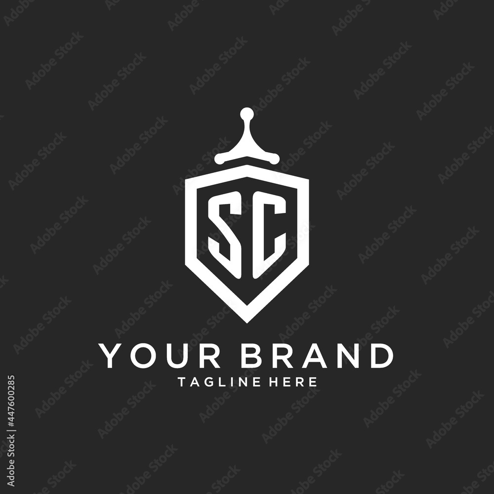 SC monogram logo initial with shield guard shape design Stock Vector ...