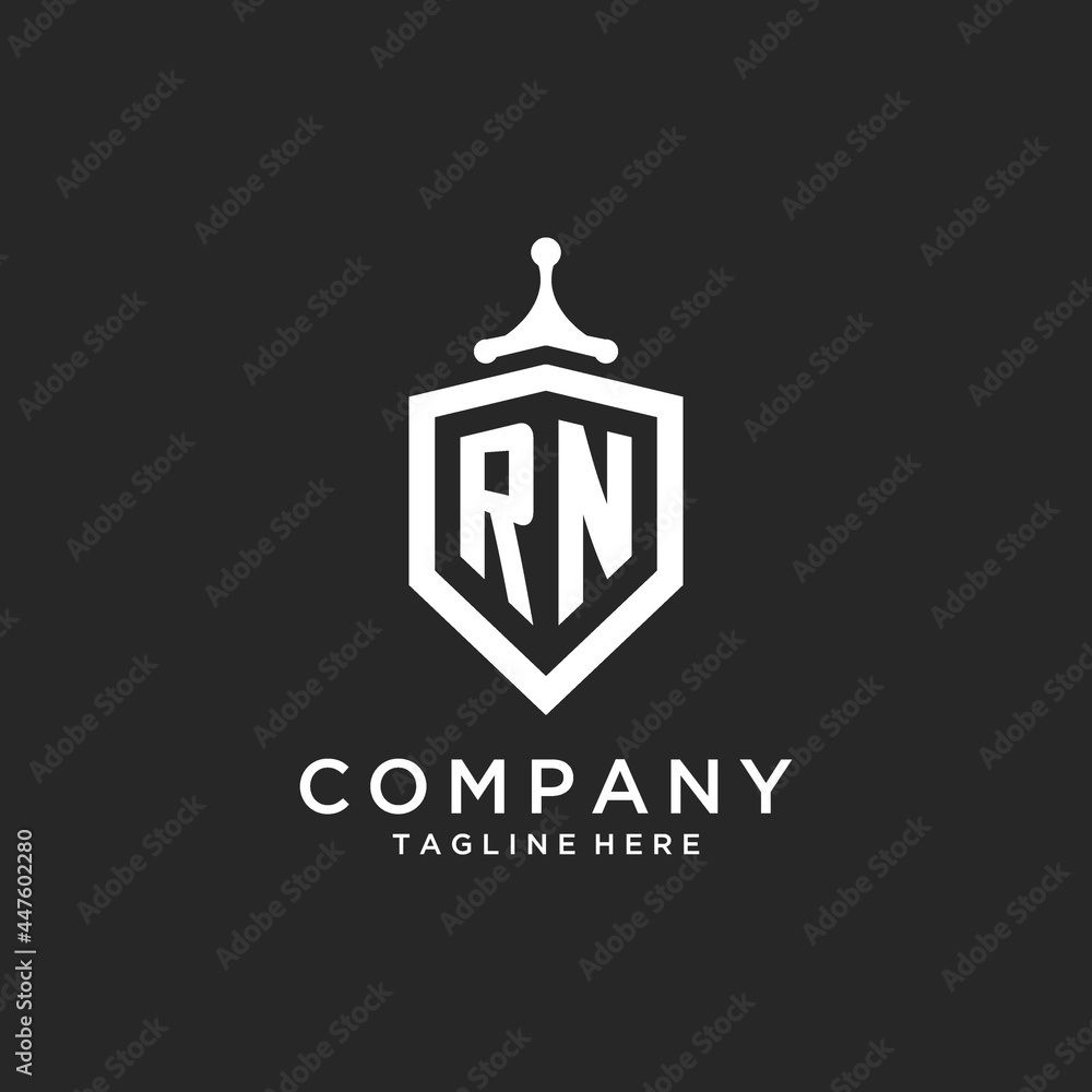 RN monogram logo initial with shield guard shape design Stock Vector ...