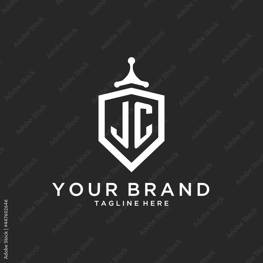 JC monogram logo initial with shield guard shape design Stock Vector ...