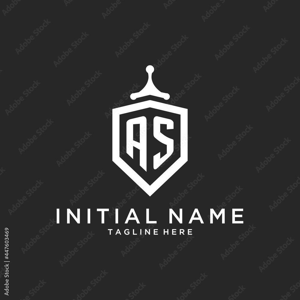 AS monogram logo initial with shield guard shape design Stock Vector ...