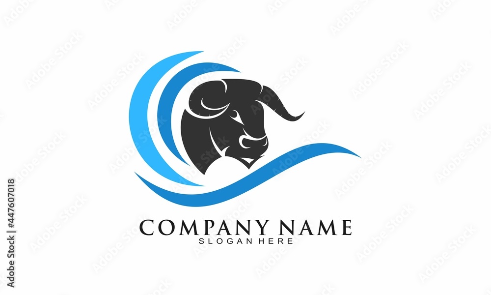 Simple bull and sea wave vector logo Stock Vector | Adobe Stock