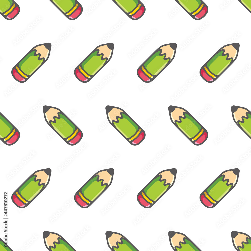 Simple seamless pattern of big green pencil cartoon style illustration ...