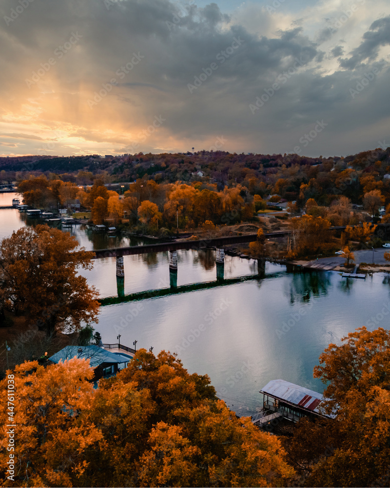 Rail road track bridge over lake Taneycomo in Branson Missouri. Stock ...