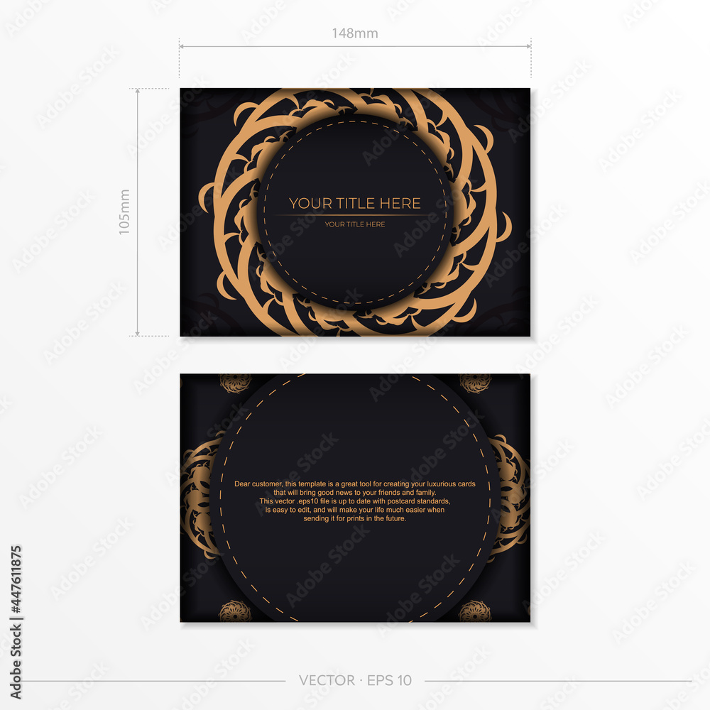 Luxurious black rectangular postcard template with vintage indian ...