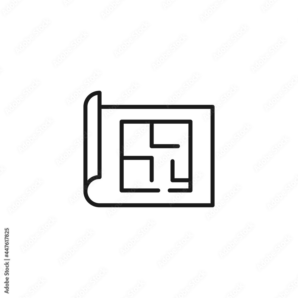 Line icon of building layout on paper with rounded enge Stock Vector ...