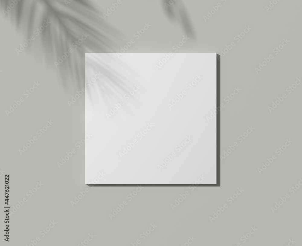 One white square on a white wall. 3D render. White square mock up ...