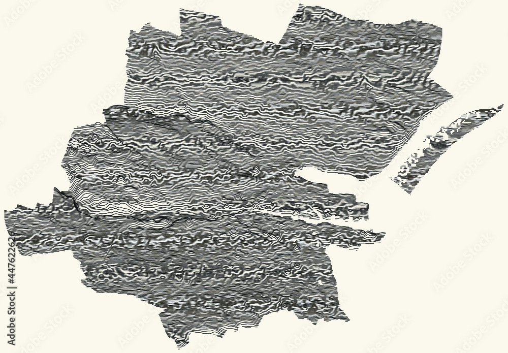 Topographic map of Dublin, Ireland with black contour lines on beige ...