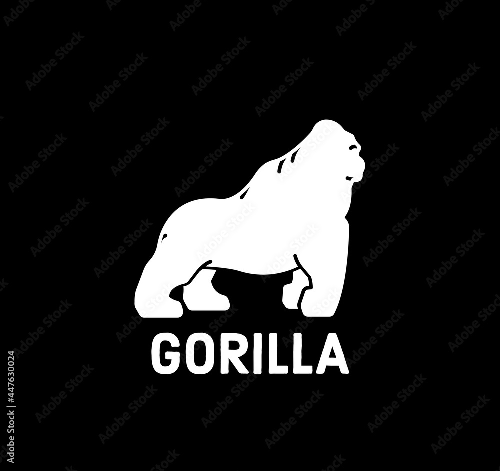 Illustration of simple icon GORILLA on a black background.Gorillas are ...