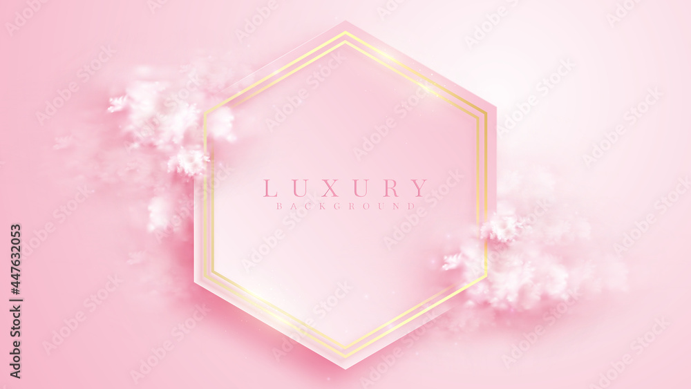 Pink Luxury Background With Glitter Gold Lines And Cloud Element Modern Scene Design Vector