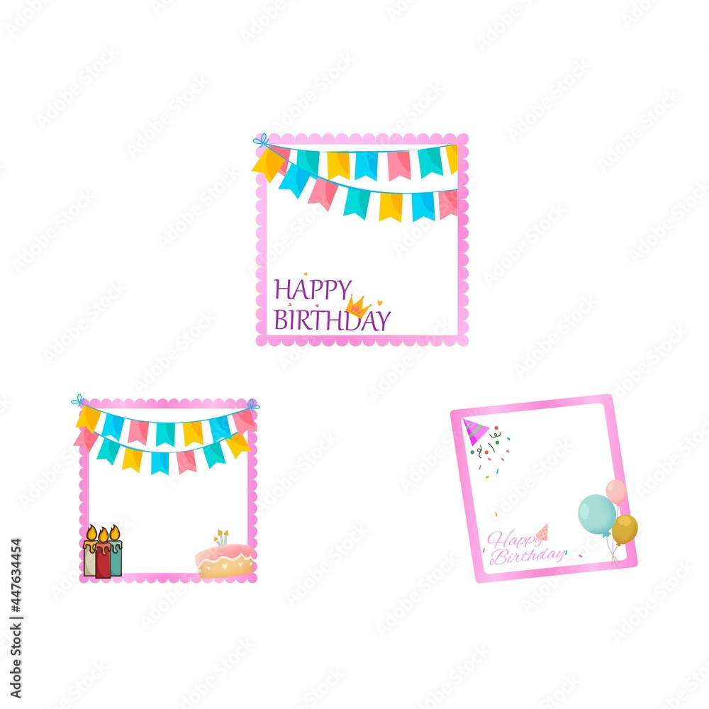 Happy birthday, photo frame design vector illustration. Photo frame ...