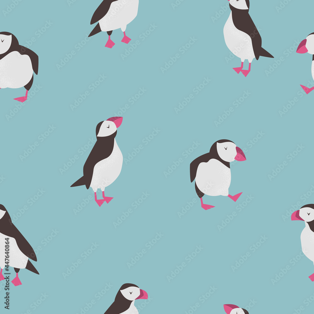 Seamless pattern with cute puffins in different poses Stock Vector ...