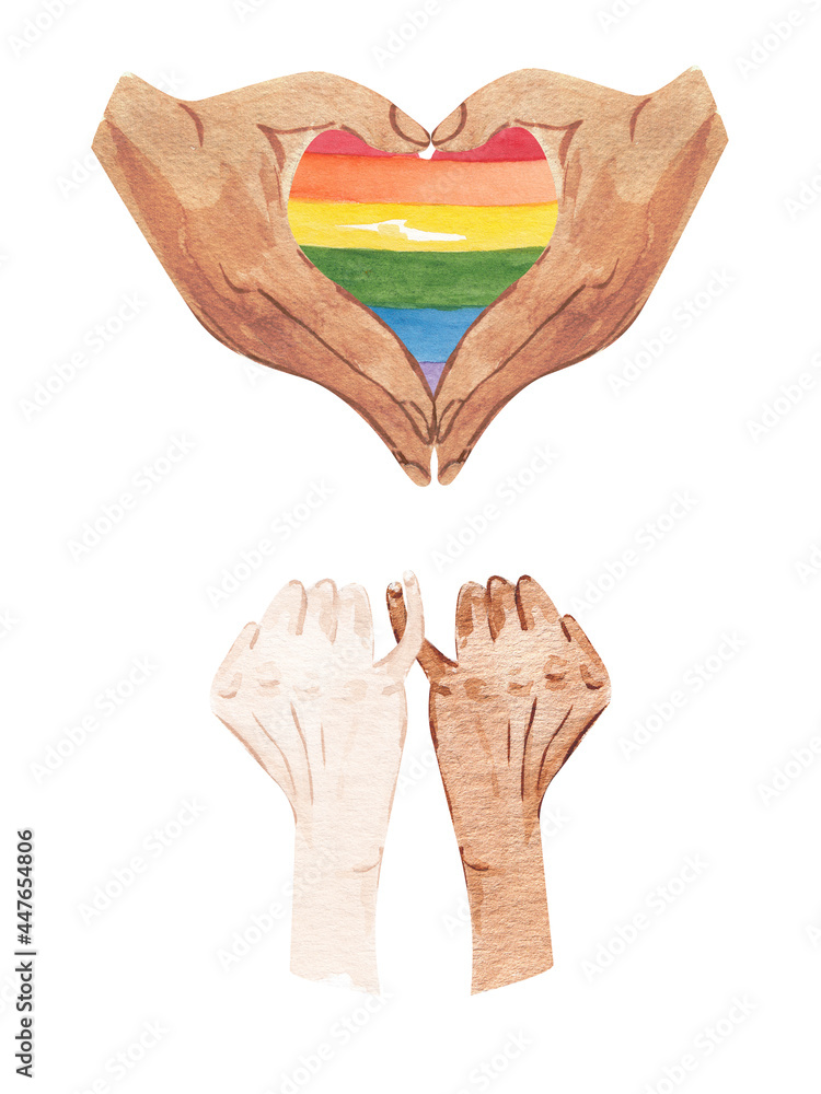 LGBTQ symbols illustration, watercolor pride month, hand Stock ...