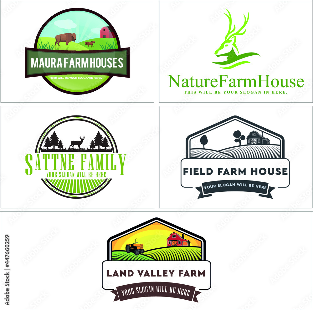 Farm Sunlight grassland chicken cow cage badge modern logo design ...