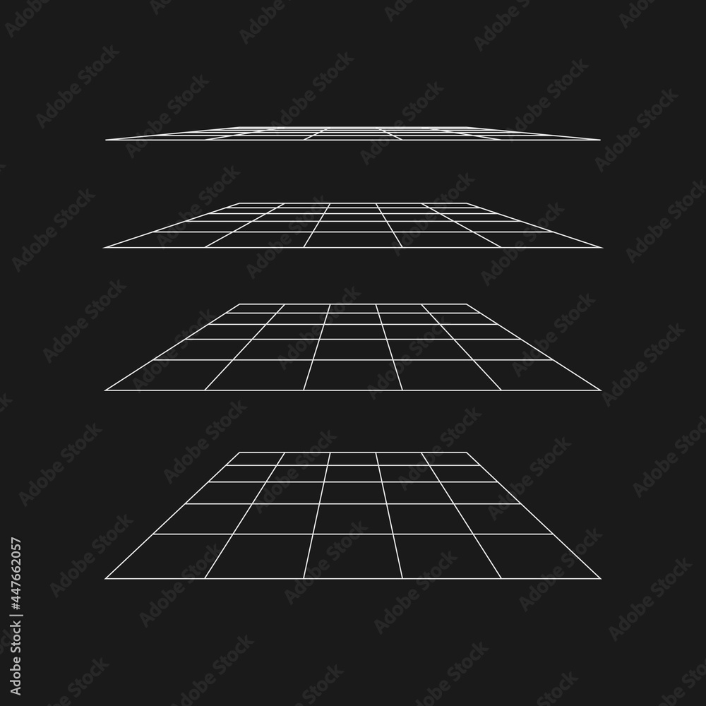 Retrofuturistic flat perspective grid at different angles. Cyber retro ...