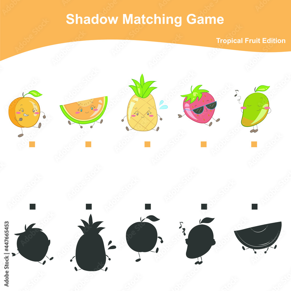 Shadow Matching game for Preschool Children. Tropical Fruits Edition ...