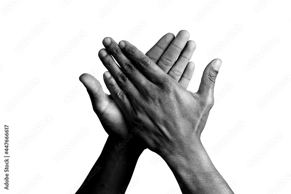 clapping hands for teamwork colleagues business.Black and white image ...