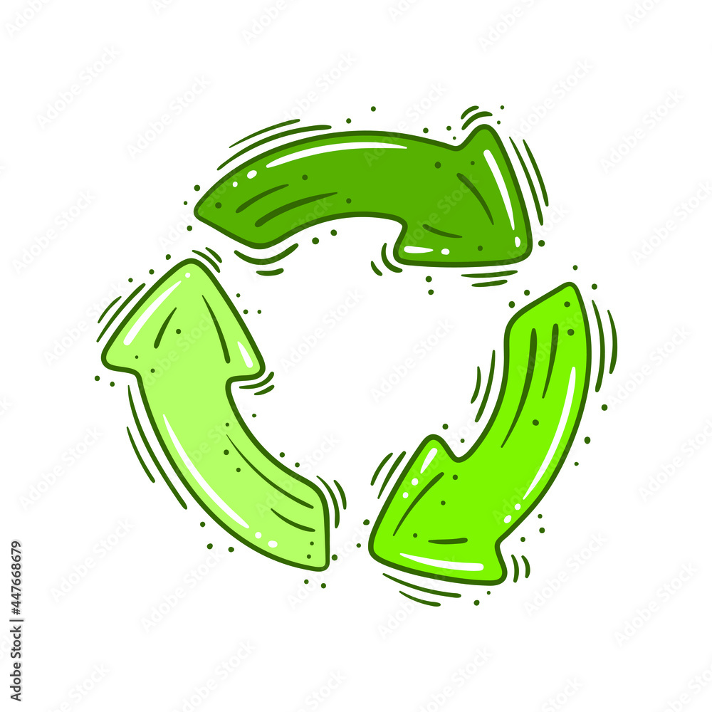 Hand drawn vector illustration of recycling symbol - Round recycle icon ...